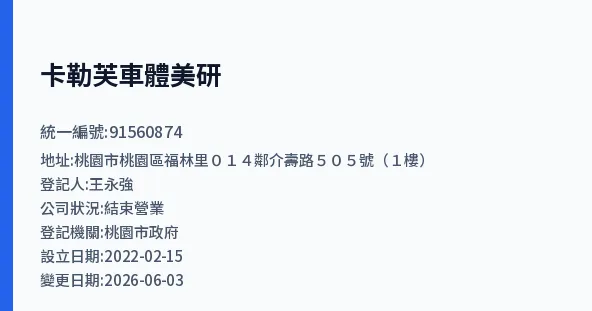 卡勒芙車體美研的照片-統編 91560874(桃園市) 公司登記資料與營業項目詳細圖表