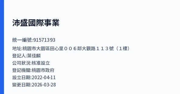 沛盛國際事業的照片-統編 91571393(桃園市) 公司登記資料與營業項目詳細圖表