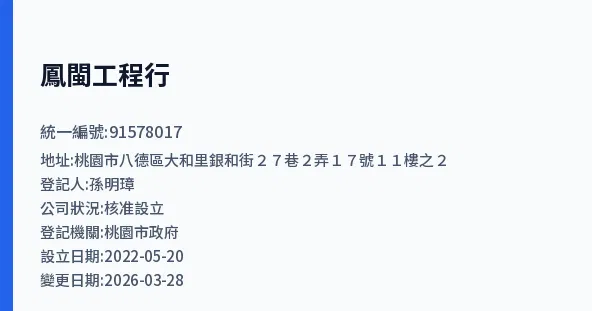 鳳閩工程行的照片-統編 91578017(桃園市) 公司登記資料與營業項目詳細圖表