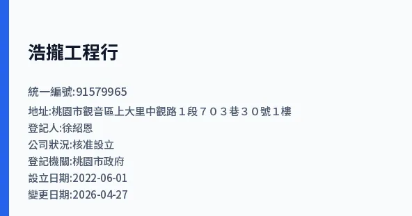 浩攏工程行的照片-統編 91579965(桃園市) 公司登記資料與營業項目詳細圖表
