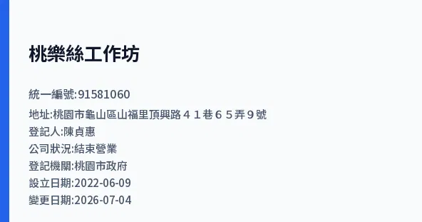 桃樂絲工作坊的照片-統編 91581060(桃園市) 公司登記資料與營業項目詳細圖表