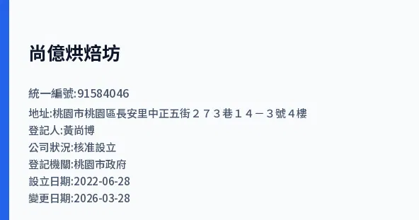 尚億烘焙坊的照片-統編 91584046(桃園市) 公司登記資料與營業項目詳細圖表