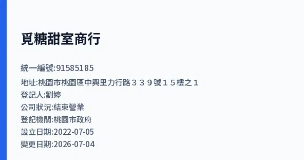 覓糖甜室商行的照片-統編 91585185(桃園市) 公司登記資料與營業項目詳細圖表