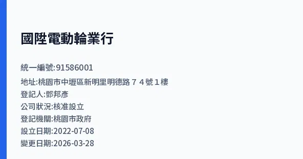 國陞電動輪業行的照片-統編 91586001(桃園市) 公司登記資料與營業項目詳細圖表