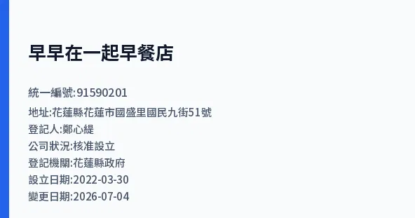 早早在一起早餐店的照片-統編 91590201(花蓮縣) 公司登記資料與營業項目詳細圖表