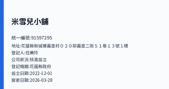 米雪兒小舖的照片-統編 91597295(花蓮縣) 公司登記資料與營業項目詳細圖表