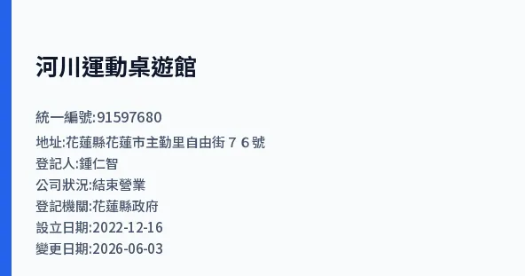 河川運動桌遊館的照片-統編 91597680(花蓮縣) 公司登記資料與營業項目詳細圖表