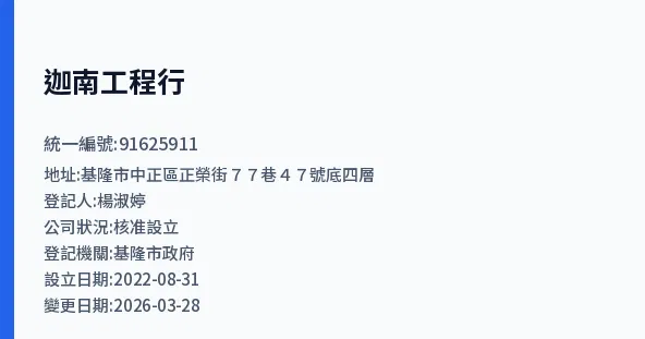 迦南工程行的照片-統編 91625911(基隆市) 公司登記資料與營業項目詳細圖表