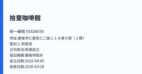 拾壹咖啡館的照片-統編 91626030(基隆市) 公司登記資料與營業項目詳細圖表