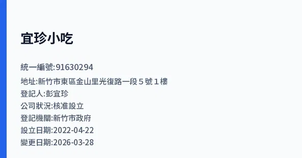 宜珍小吃的照片-統編 91630294(新竹市) 公司登記資料與營業項目詳細圖表