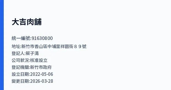 大吉肉舖的照片-統編 91630800(新竹市) 公司登記資料與營業項目詳細圖表