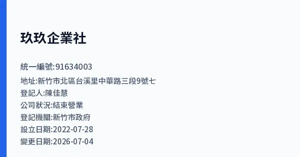 玖玖企業社的照片-統編 91634003(新竹市) 公司登記資料與營業項目詳細圖表