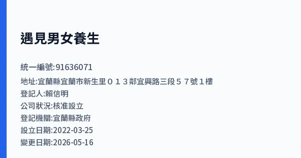 遇見男女養生的照片-統編 91636071(宜蘭縣) 公司登記資料與營業項目詳細圖表