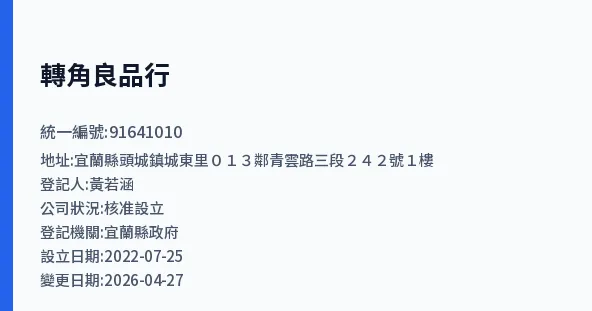 轉角良品行的照片-統編 91641010(宜蘭縣) 公司登記資料與營業項目詳細圖表