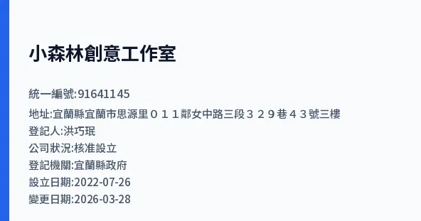 小森林創意工作室的照片-統編 91641145(宜蘭縣) 公司登記資料與營業項目詳細圖表