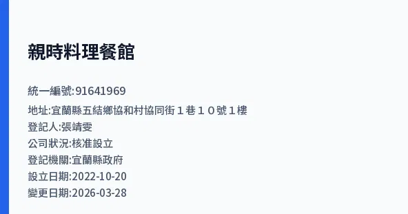 親時料理餐館的照片-統編 91641969(宜蘭縣) 公司登記資料與營業項目詳細圖表