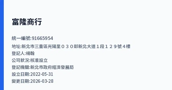 富隆商行的照片-統編 91665954(新北市) 公司登記資料與營業項目詳細圖表