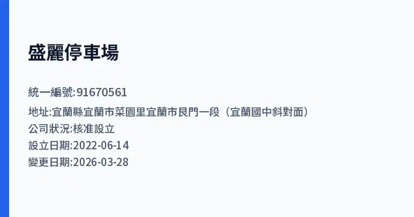 盛麗停車場的照片-統編 91670561(宜蘭縣) 公司登記資料與營業項目詳細圖表