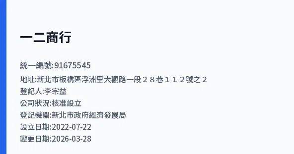 一二商行的照片-統編 91675545(新北市) 公司登記資料與營業項目詳細圖表