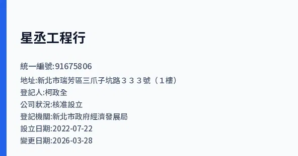 星丞工程行的照片-統編 91675806(新北市) 公司登記資料與營業項目詳細圖表