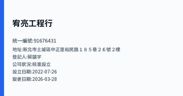 宥亮工程行的照片-統編 91676431(新北市) 公司登記資料與營業項目詳細圖表
