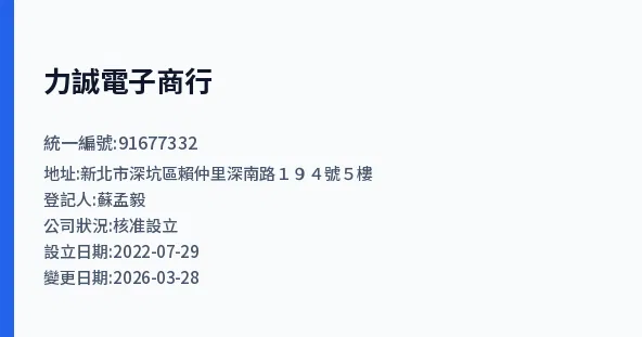 力誠電子商行的照片-統編 91677332(新北市) 公司登記資料與營業項目詳細圖表