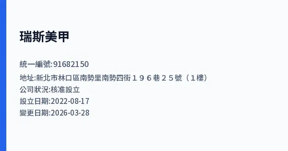 瑞斯美甲的照片-統編 91682150(新北市) 公司登記資料與營業項目詳細圖表
