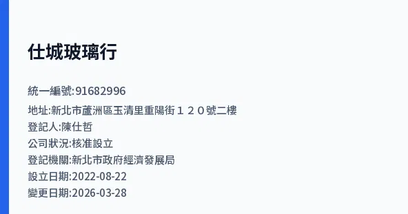仕城玻璃行的照片-統編 91682996(新北市) 公司登記資料與營業項目詳細圖表