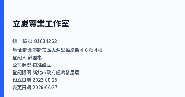 立崴實業工作室的照片-統編 91684262(新北市) 公司登記資料與營業項目詳細圖表