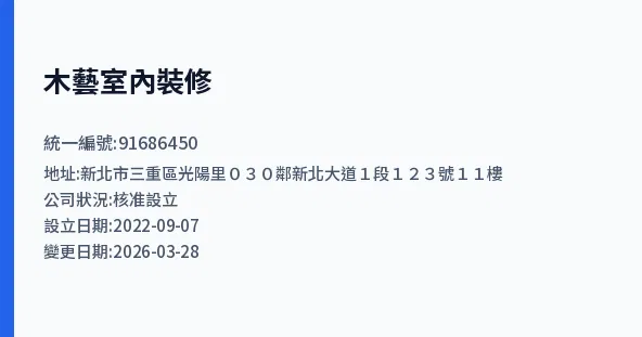 木藝室內裝修的照片-統編 91686450(新北市) 公司登記資料與營業項目詳細圖表
