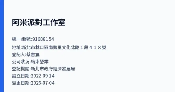 阿米派對工作室的照片-統編 91688154(新北市) 公司登記資料與營業項目詳細圖表