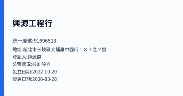 興源工程行的照片-統編 91696513(新北市) 公司登記資料與營業項目詳細圖表