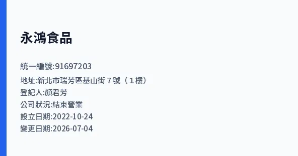 永鴻食品的照片-統編 91697203(新北市) 公司登記資料與營業項目詳細圖表