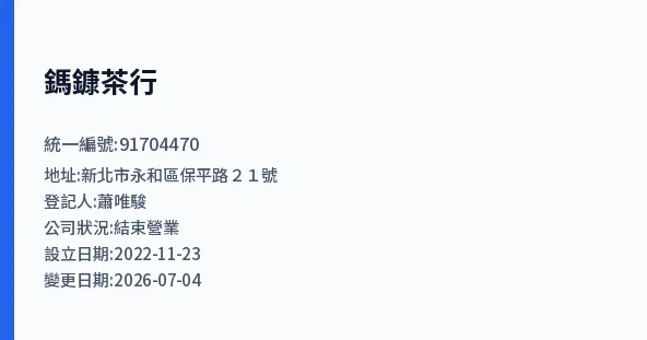 鎷鏮茶行的照片-統編 91704470(新北市) 公司登記資料與營業項目詳細圖表