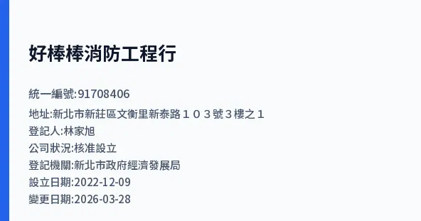 好棒棒消防工程行的照片-統編 91708406(新北市) 公司登記資料與營業項目詳細圖表
