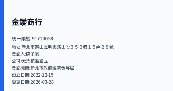 金鑀商行的照片-統編 91710058(新北市) 公司登記資料與營業項目詳細圖表