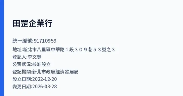 田罡企業行的照片-統編 91710959(新北市) 公司登記資料與營業項目詳細圖表