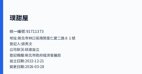 璞甜屋的照片-統編 91711373(新北市) 公司登記資料與營業項目詳細圖表