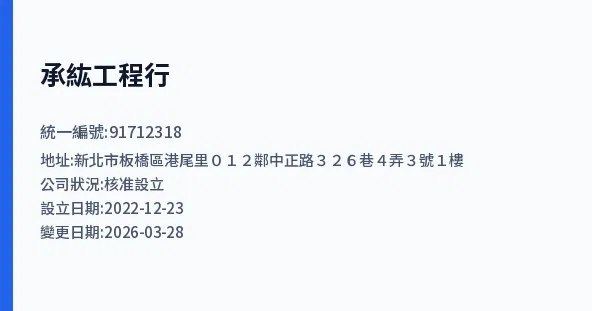承紘工程行的照片-統編 91712318(新北市) 公司登記資料與營業項目詳細圖表