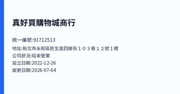 真好買購物城商行的照片-統編 91712513(新北市) 公司登記資料與營業項目詳細圖表