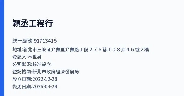 穎丞工程行的照片-統編 91713415(新北市) 公司登記資料與營業項目詳細圖表