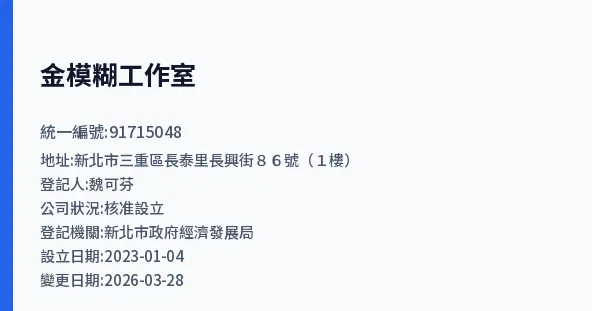 金模糊工作室的照片-統編 91715048(新北市) 公司登記資料與營業項目詳細圖表