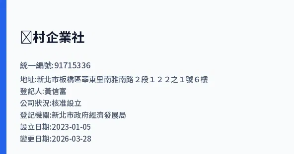 狛村企業社的照片-統編 91715336(新北市) 公司登記資料與營業項目詳細圖表