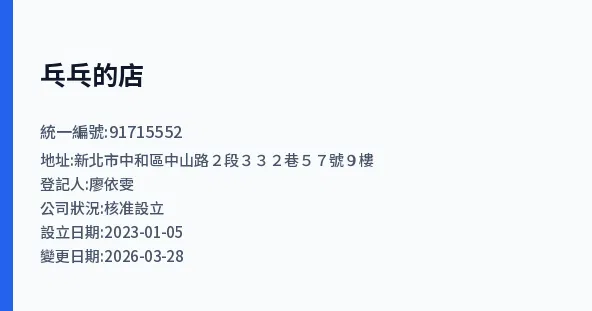 乓乓的店的照片-統編 91715552(新北市) 公司登記資料與營業項目詳細圖表