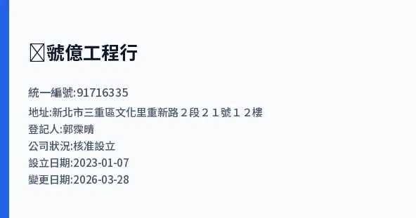䤴虢億工程行的照片-統編 91716335(新北市) 公司登記資料與營業項目詳細圖表