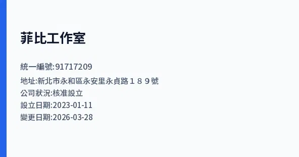 菲比工作室的照片-統編 91717209(新北市) 公司登記資料與營業項目詳細圖表