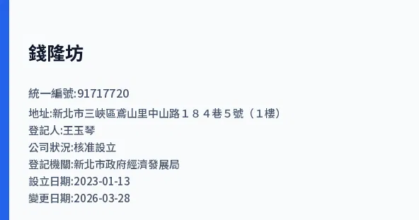 錢隆坊的照片-統編 91717720(新北市) 公司登記資料與營業項目詳細圖表