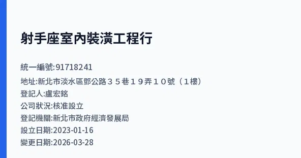 射手座室內裝潢工程行的照片-統編 91718241(新北市) 公司登記資料與營業項目詳細圖表
