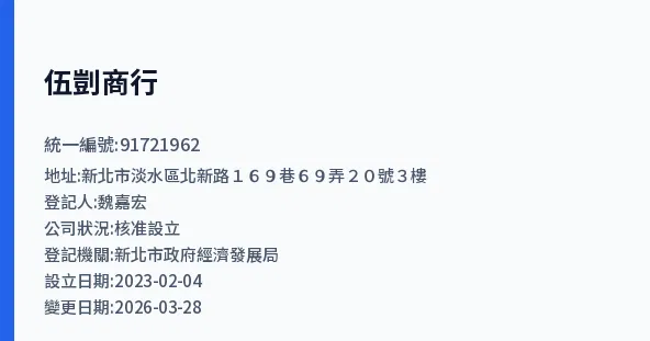 伍剴商行的照片-統編 91721962(新北市) 公司登記資料與營業項目詳細圖表