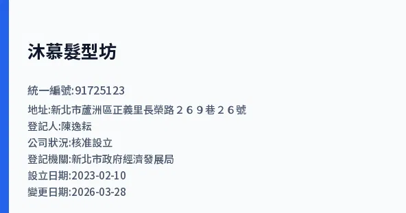 沐慕髮型坊的照片-統編 91725123(新北市) 公司登記資料與營業項目詳細圖表
